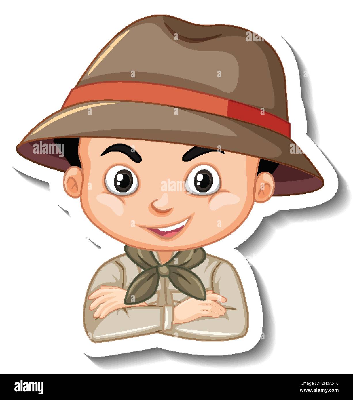 Boy in safari outfit cartoon character sticker illustration Stock ...