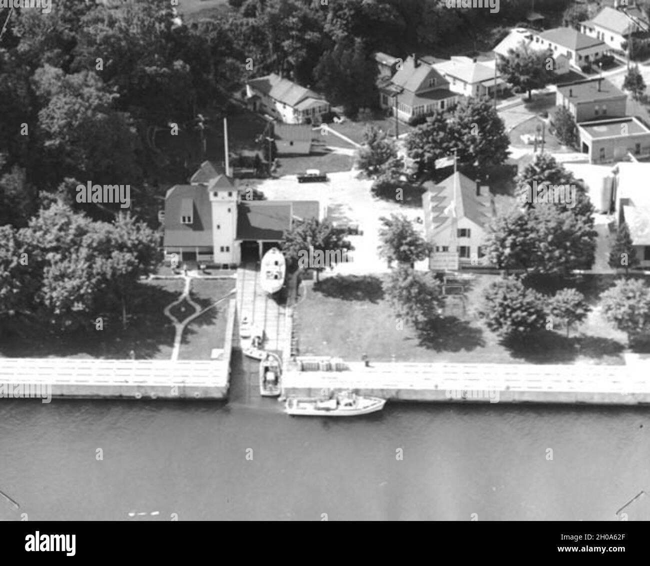 Aerial view of Station Charlevoix from the late 20th century showing ...