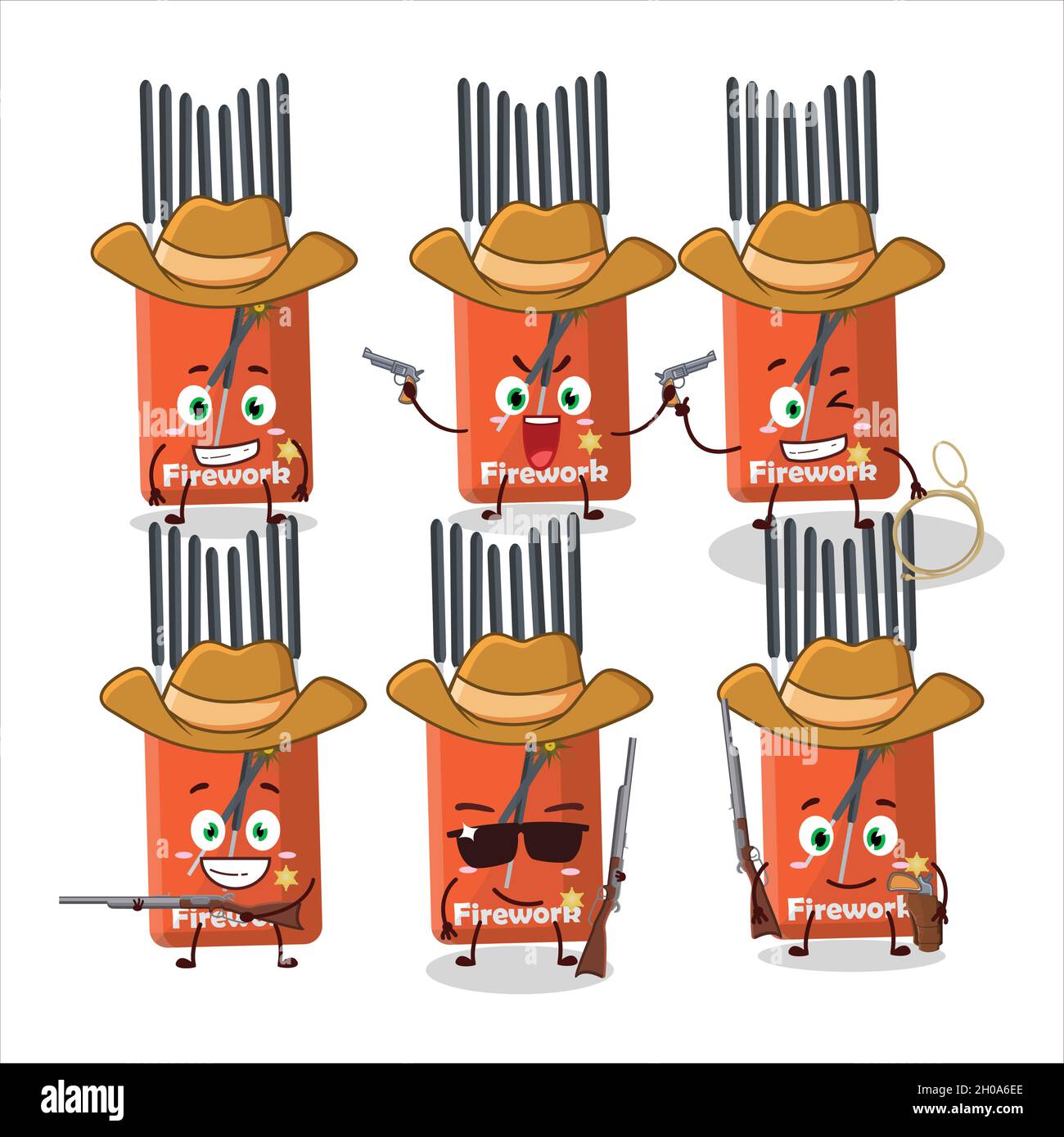 Cool cowboy firework cartoon character with a cute hat. Vector ...