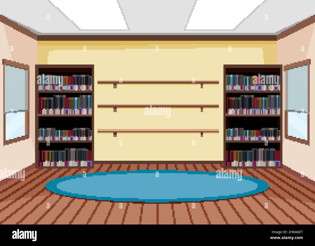 Empty library interior design with bookshelves illustration Stock ...