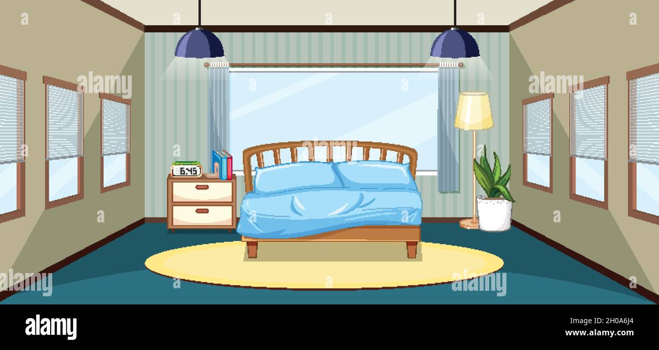Empty bedroom interior design with furnitures illustration Stock Vector ...