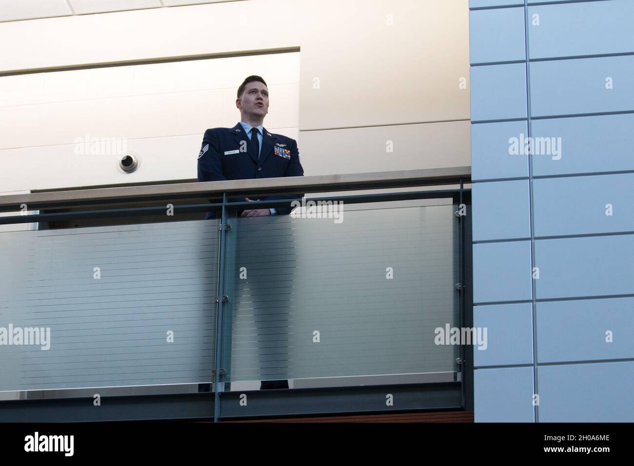 Staff Sgt. Tyler Johnson, the son of Maj. Gen. Wendy Johnson, sings the ...