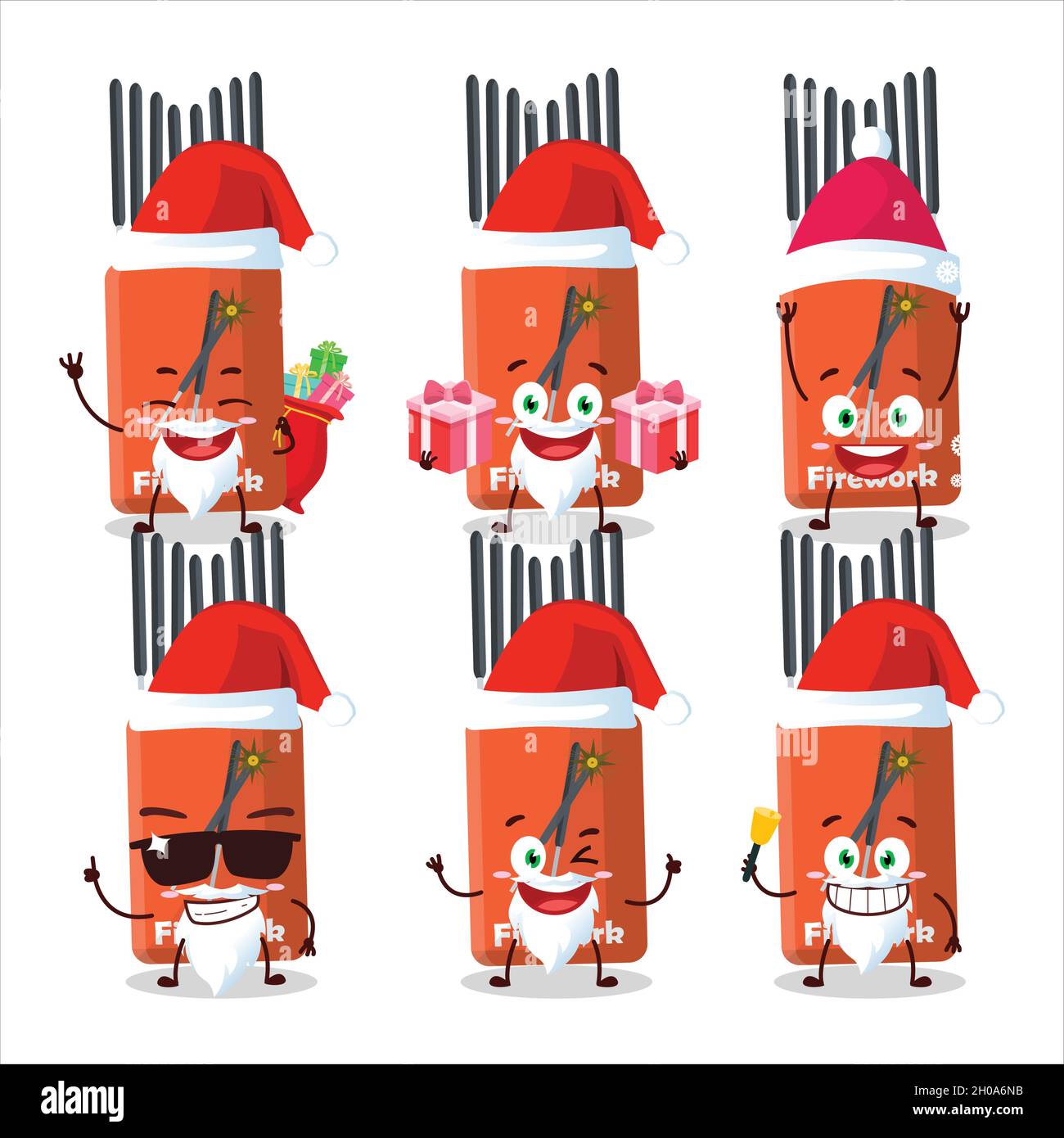 Santa Claus emoticons with firework cartoon character. Vector ...
