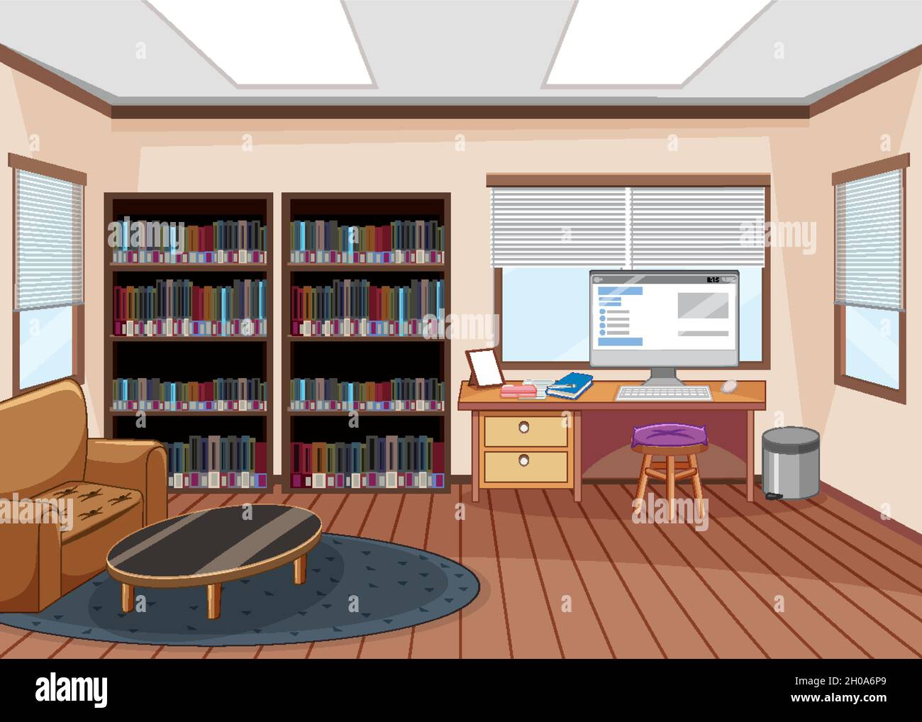 Empty library interior design with bookshelves illustration Stock ...