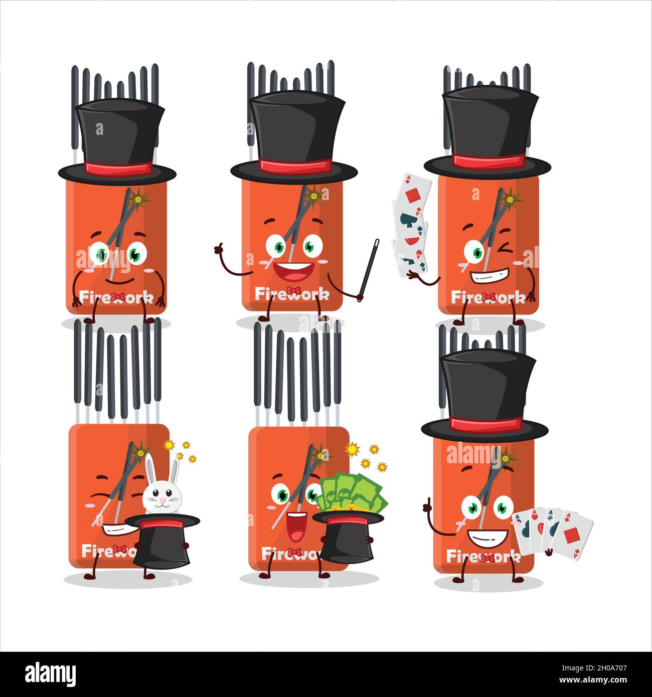 A firework Magician cartoon character perform on a stage. Vector ...