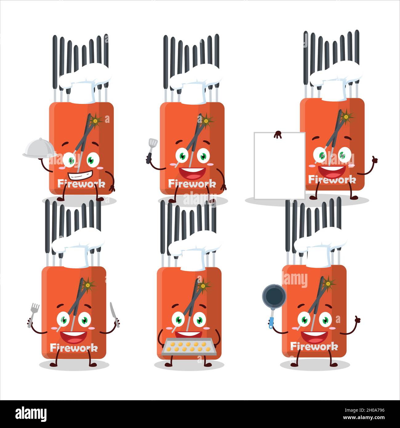 Cartoon character of firework with various chef emoticons. Vector ...
