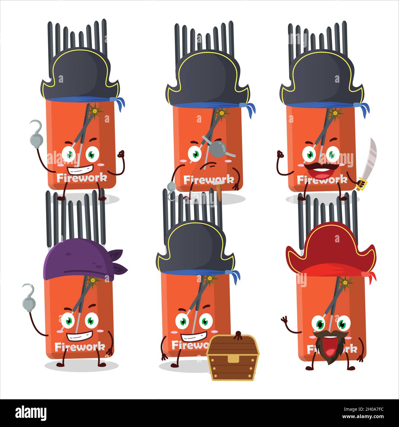 Cartoon character of firework with various pirates emoticons. Vector ...