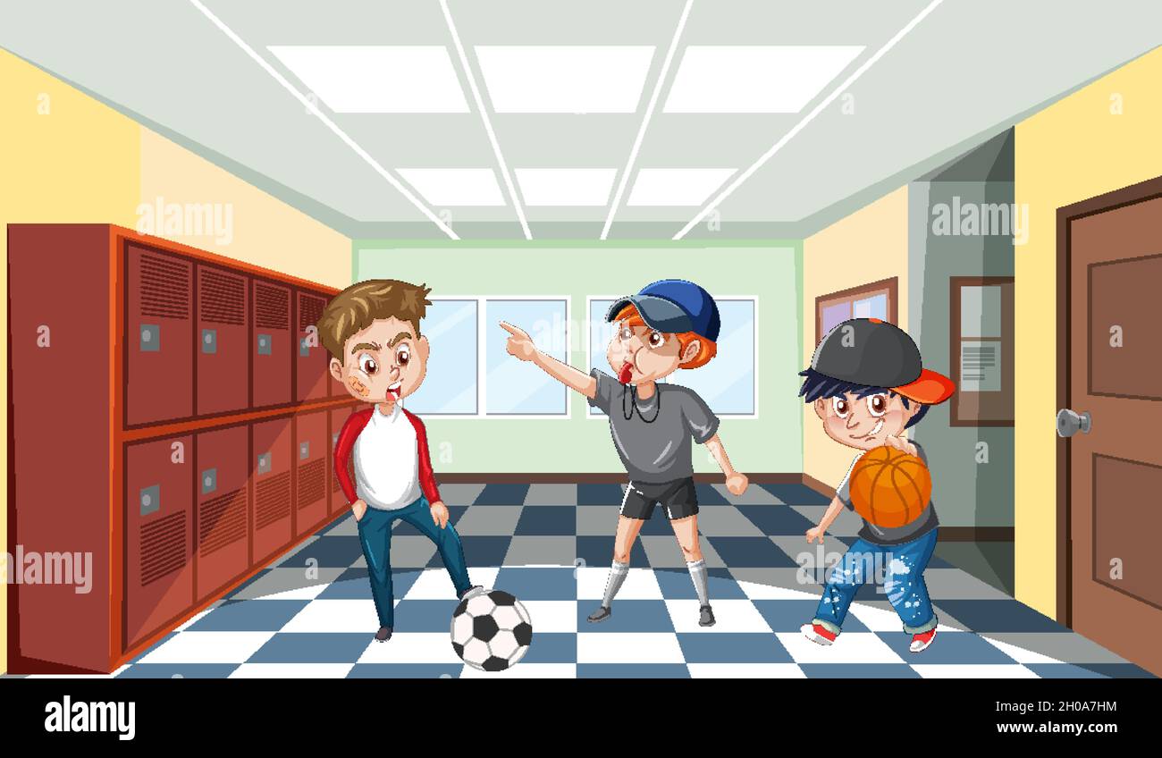 School scene with students cartoon character illustration Stock Vector ...