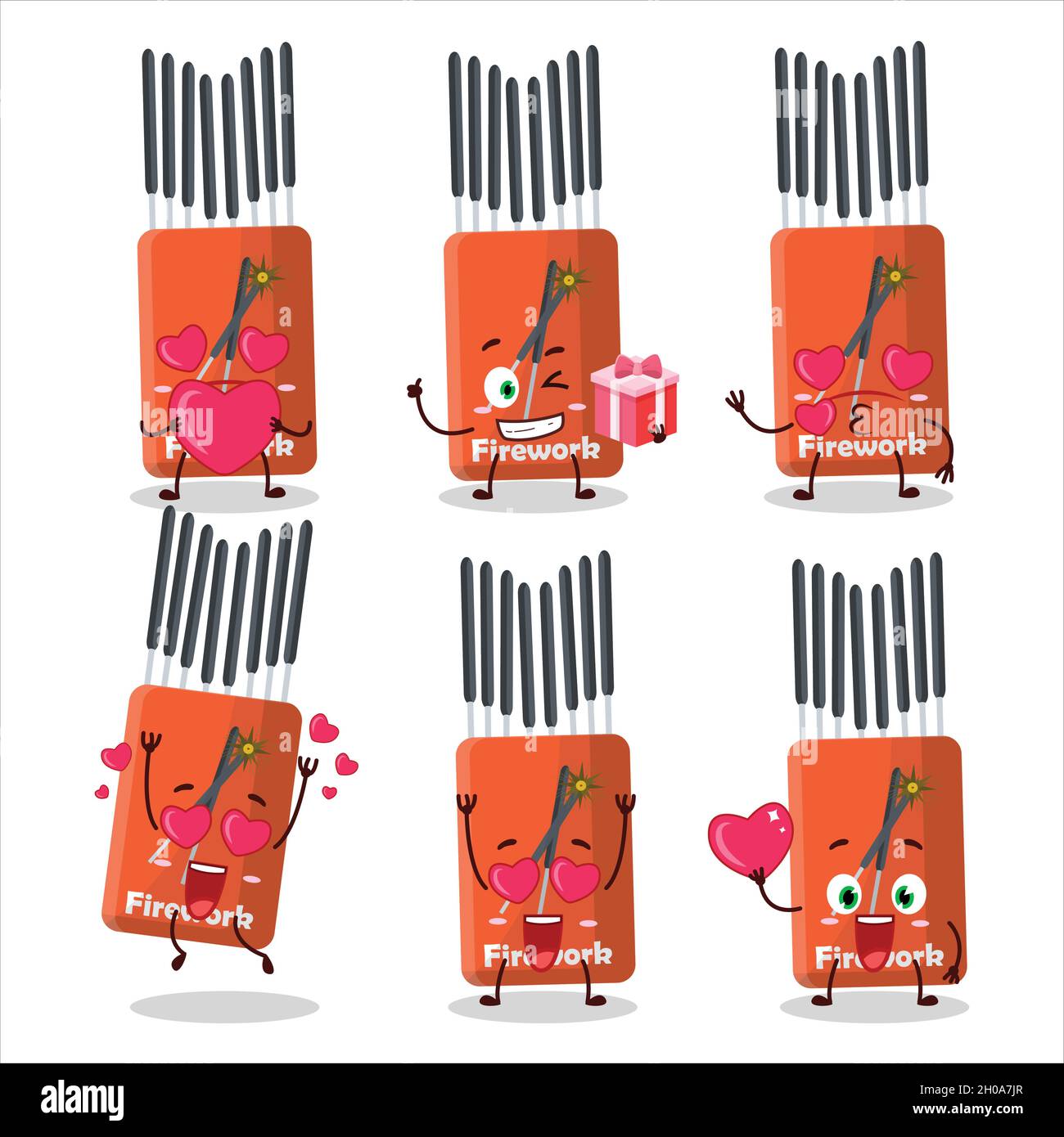 Firework cartoon character with love cute emoticon. Vector illustration ...