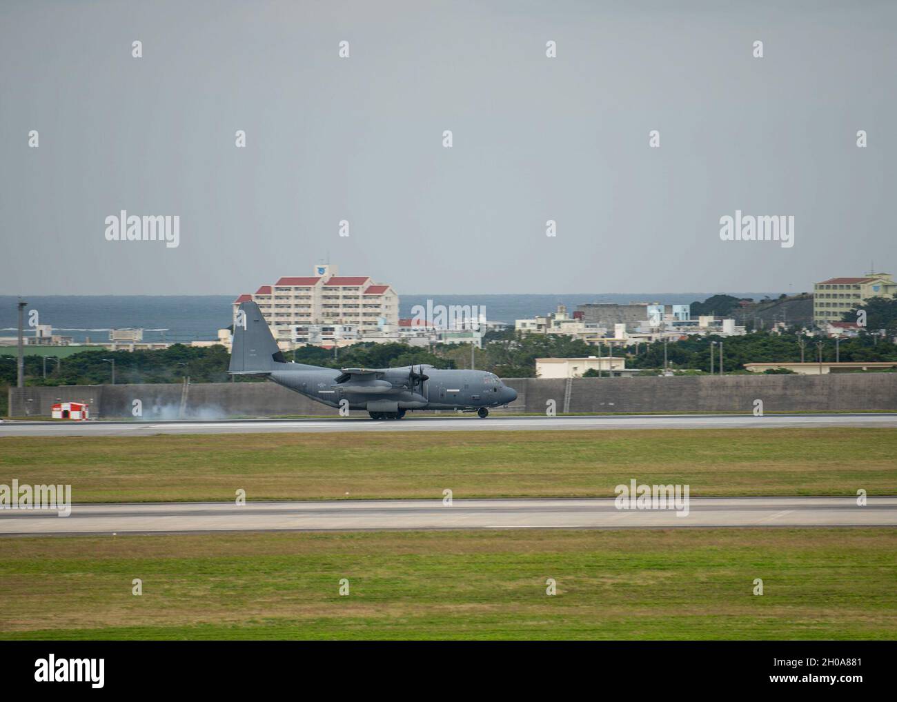 A MC-130J Commando II lands after a formation flight conducted by the ...