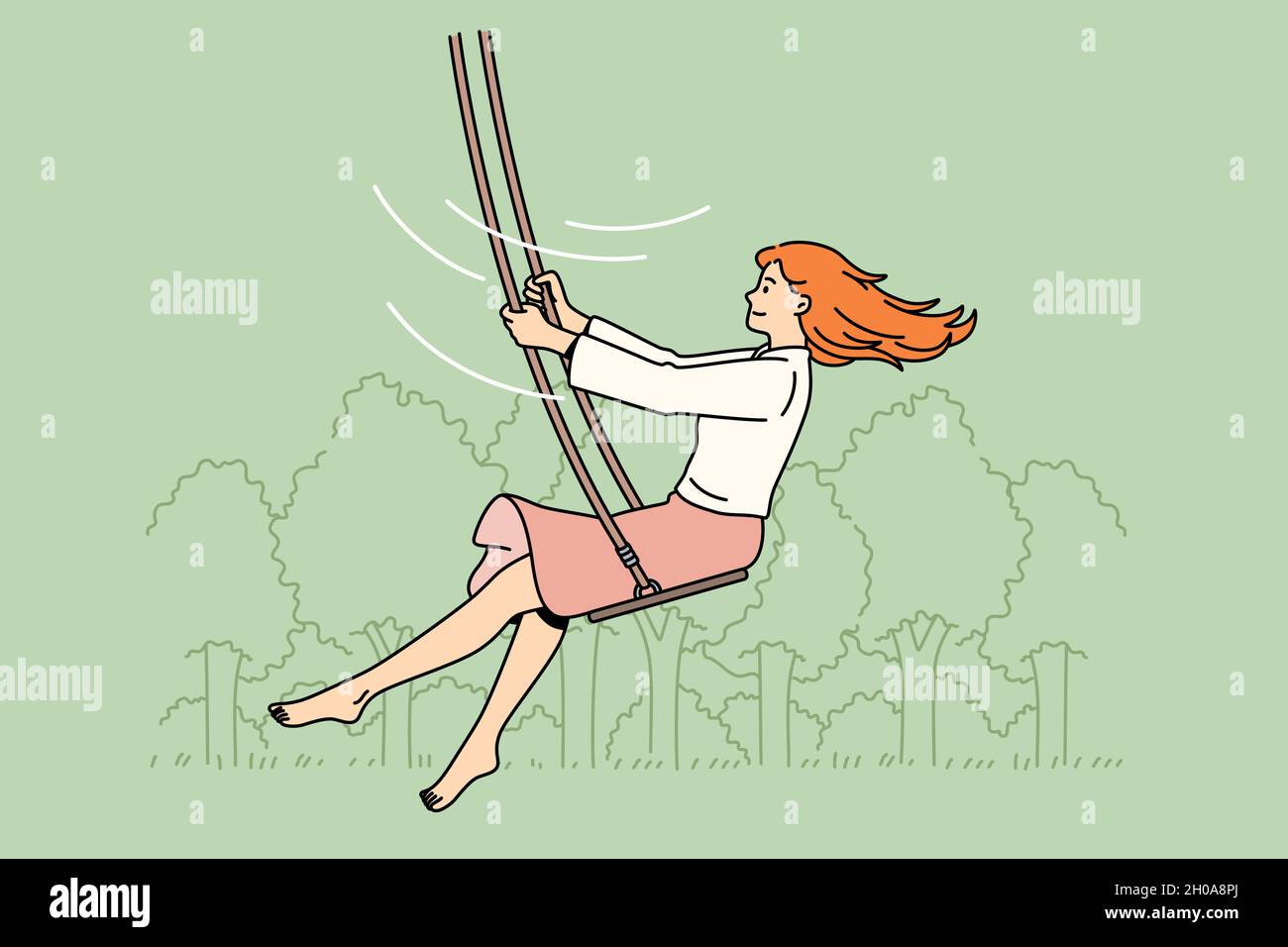 Summer leisure and activities concept. Young smiling woman cartoon ...