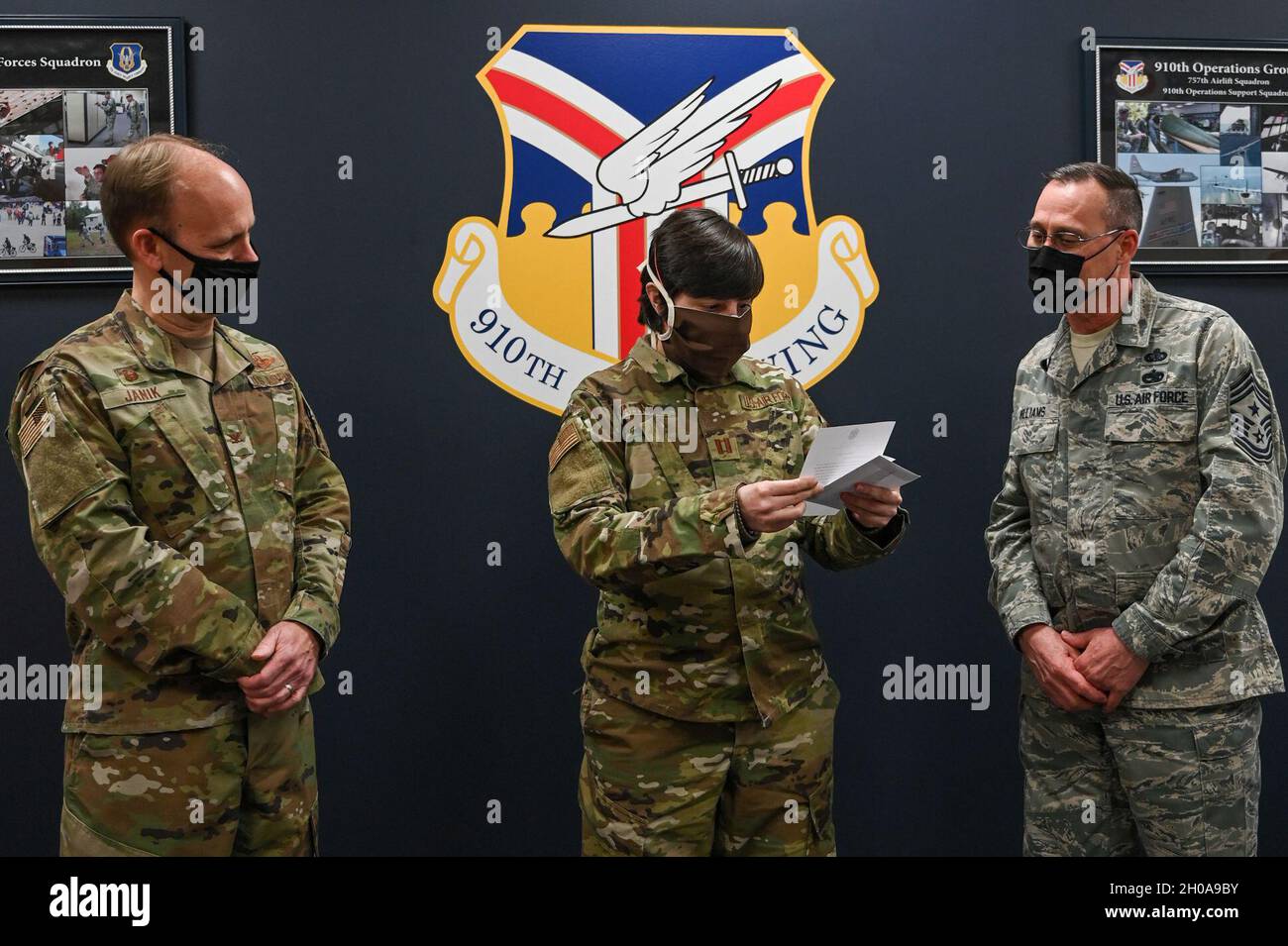 Capt. Kristina Valentic, assigned to the 910th Medical Squadron, talks ...