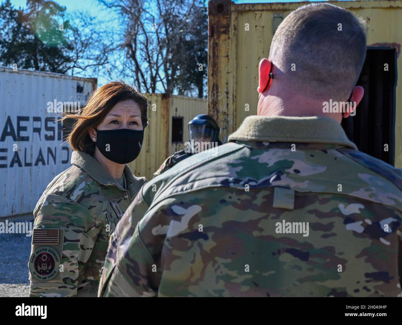Chief Master Sgt. of the Air Force JoAnne S. Bass listens as Col ...