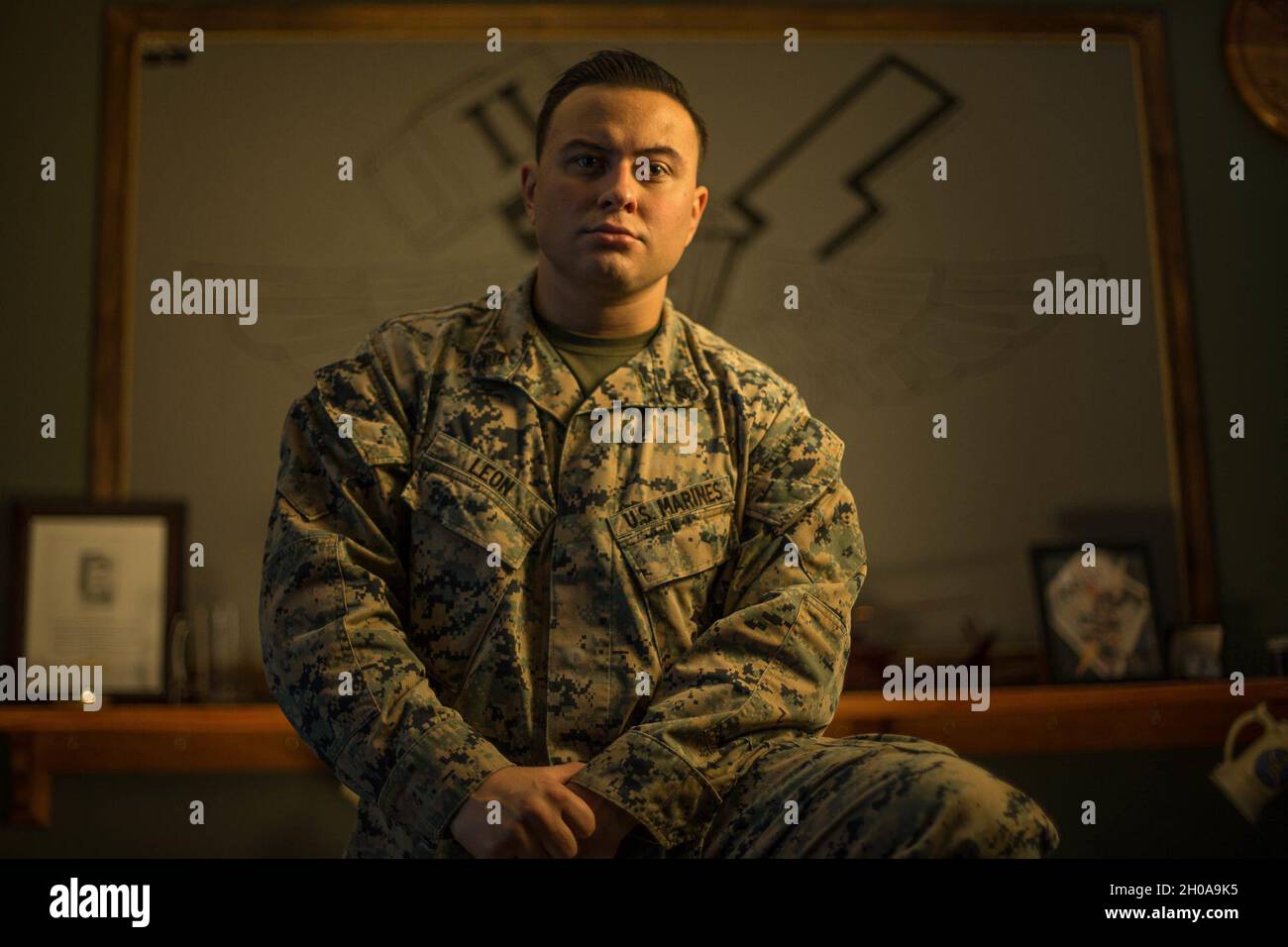 U.S. Marine Corps Sgt. Christopher Leon, a field radio operator with ...
