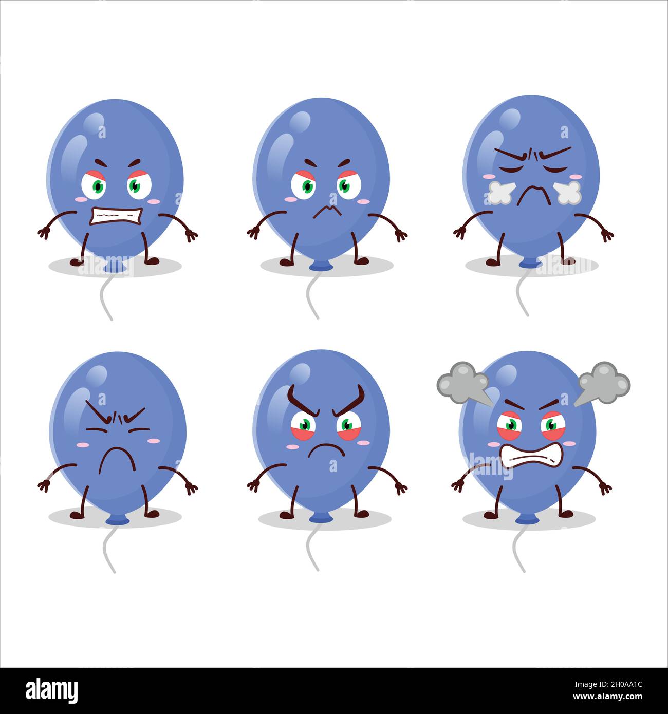 Blue balloons cartoon character with various angry expressions. Vector ...