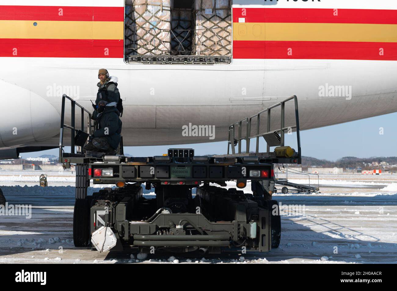 U.S. Air Force Airmen assigned to the 731st Air Mobility Squadron lower ...