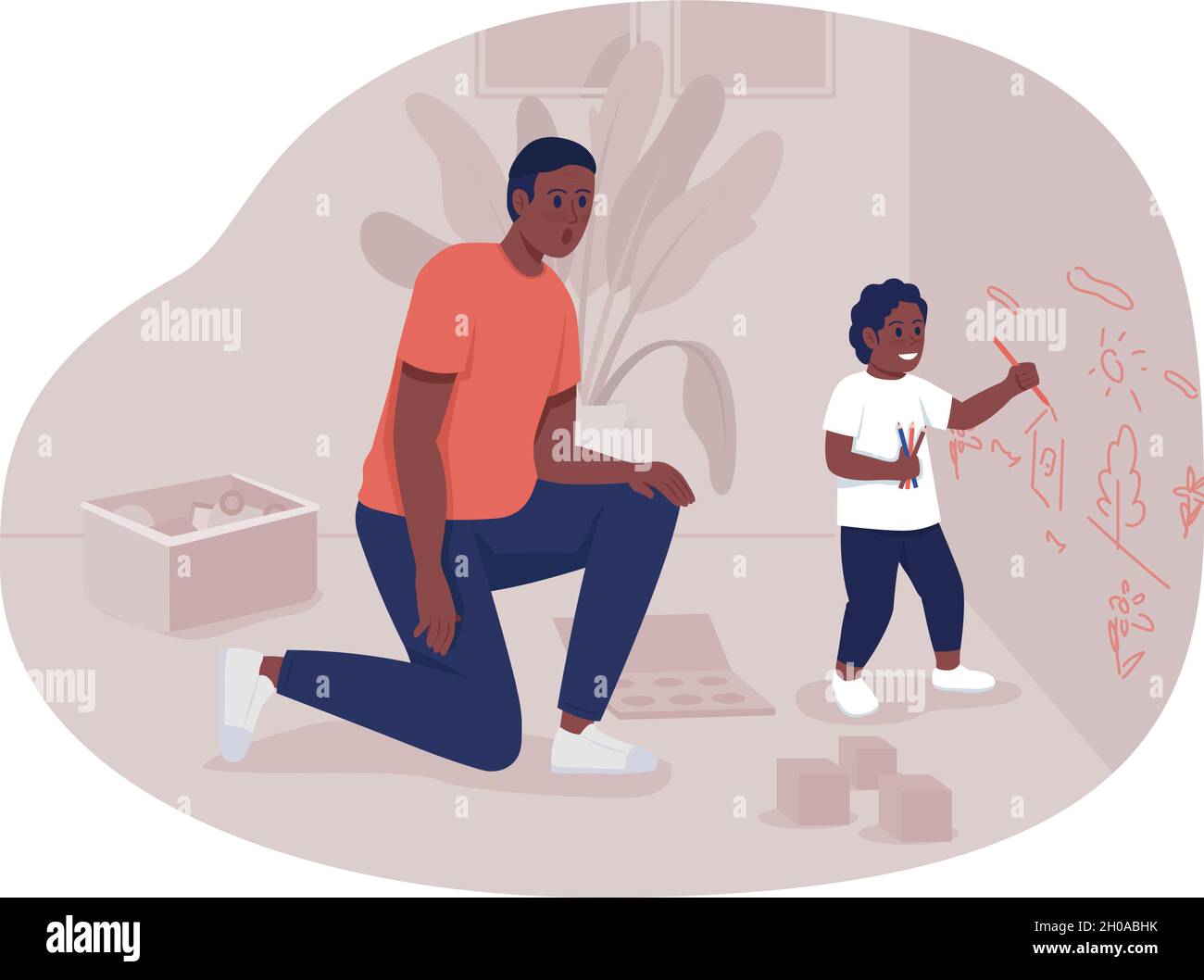 Father looking after toddler 2D vector isolated illustration Stock ...