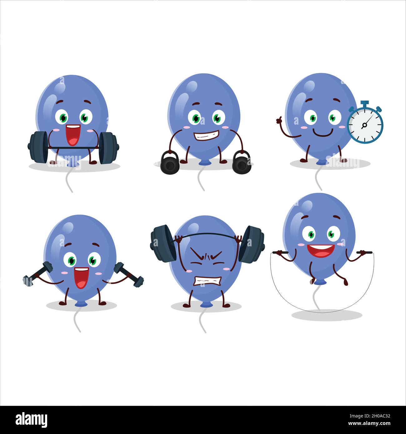 A healthy blue balloons cartoon style trying some tools on Fitness ...