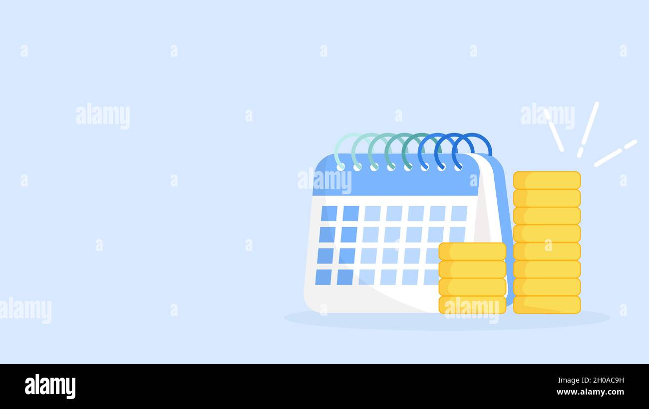 Calendar icon with coins vector illustration isolated on blue ...