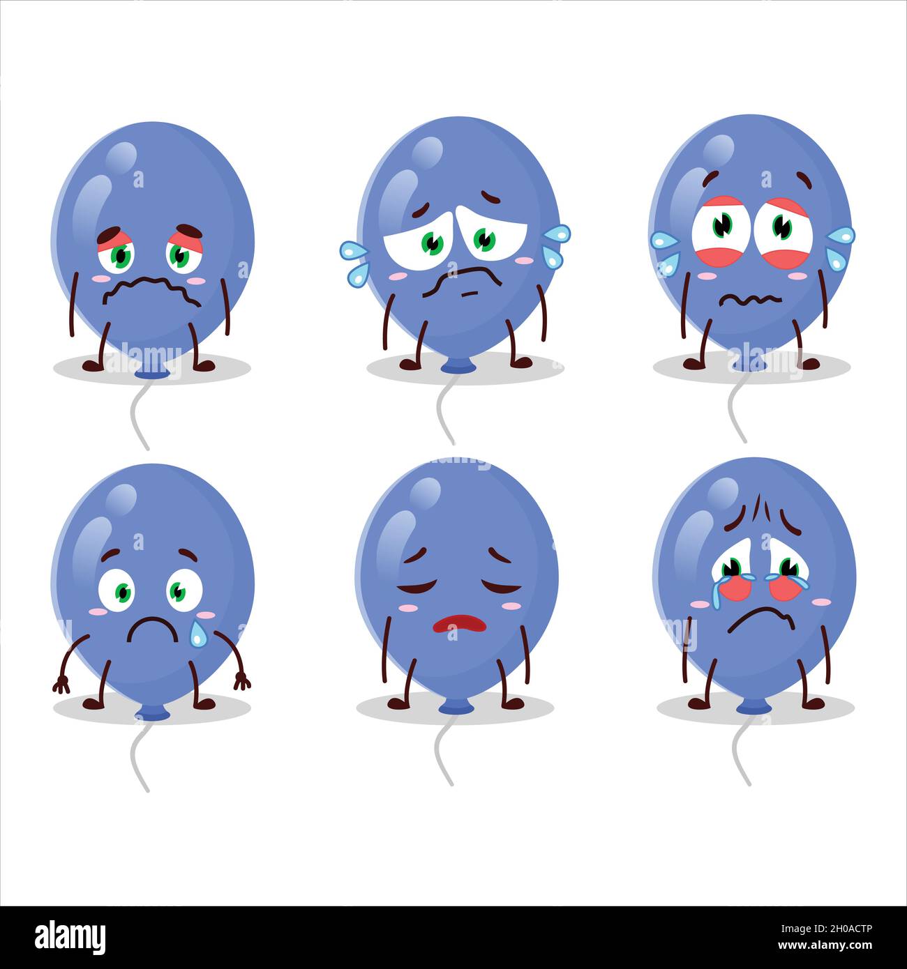 Blue balloons cartoon character with sad expression. Vector ...