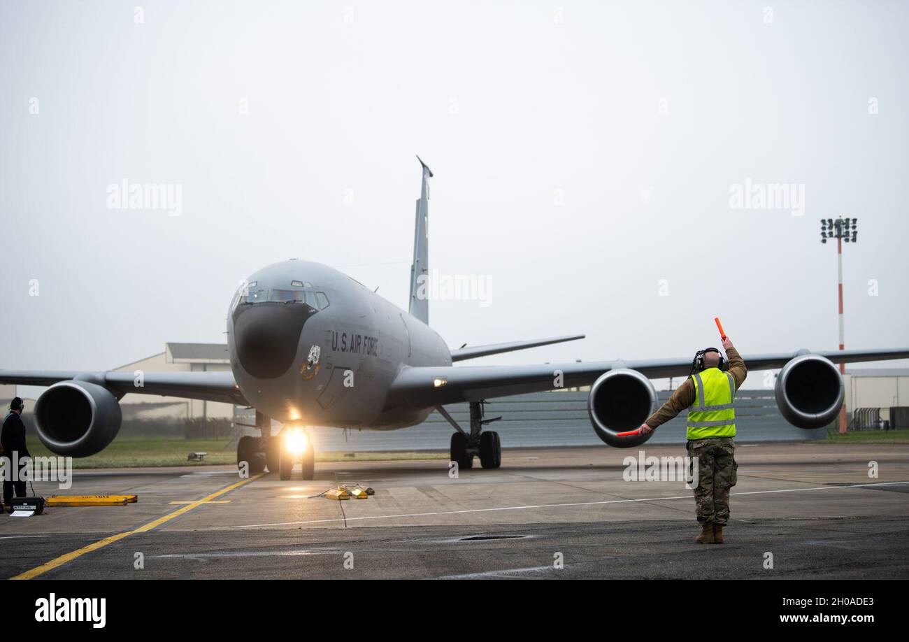 A U.S. Air Force KC-135 Stratotanker aircraft assigned to the 100th Air ...