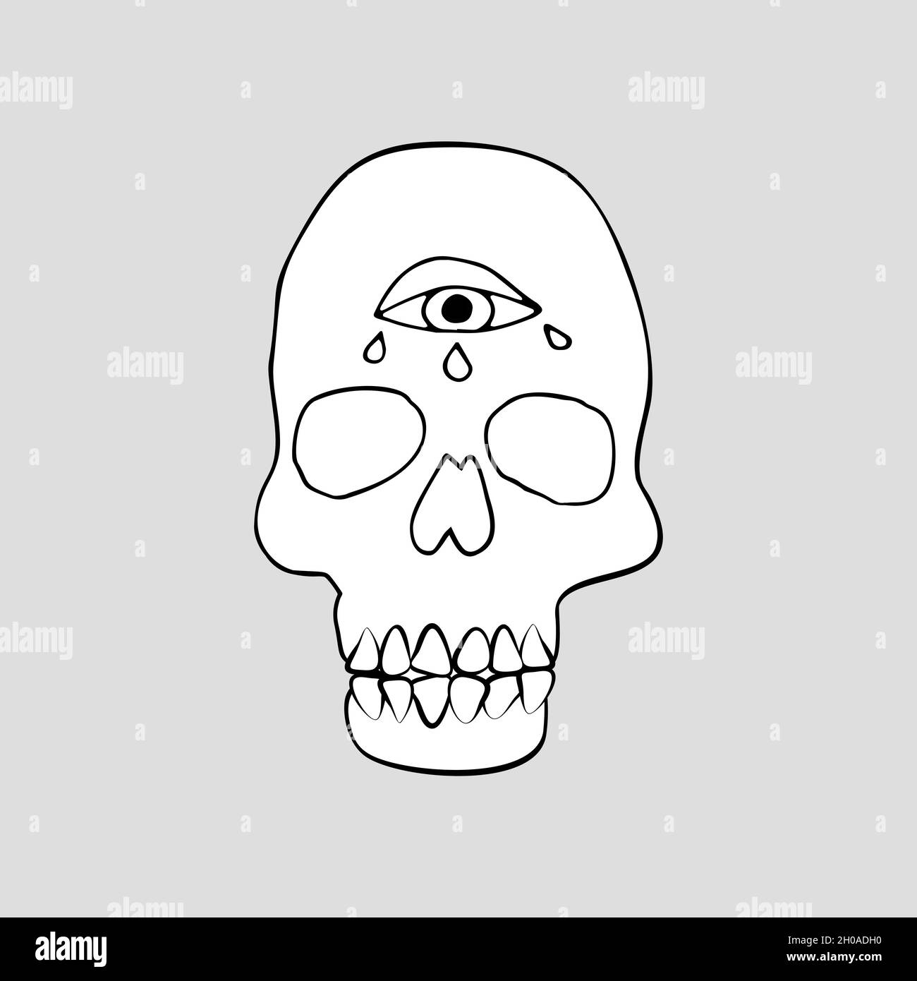 Vintage Mystic Skull with third eye drawing print Illustration Stock ...
