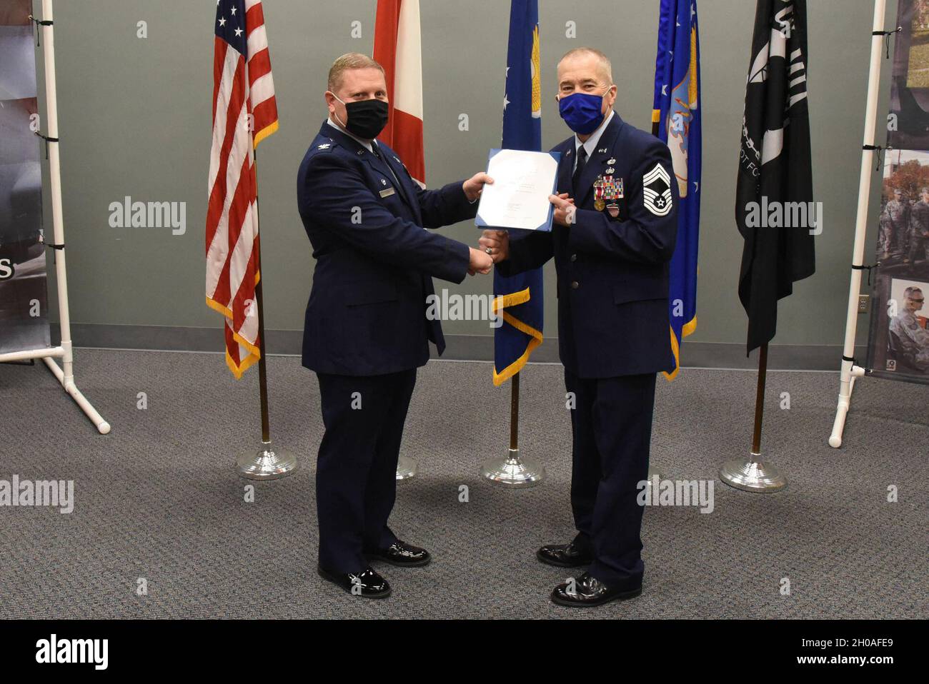 U.S. Air Force Chief Master Sgt. Bryan White (right), chief of the ...