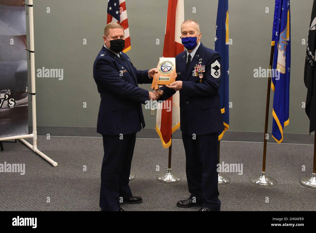 U.S. Air Force Chief Master Sgt. Bryan White (right), chief of the ...
