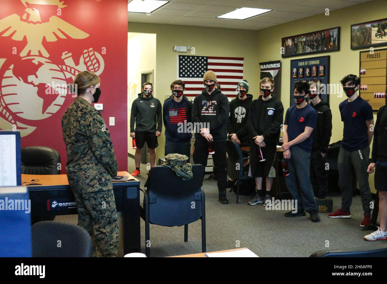 U.S. Marine Col. Heather Cotoia, left, the commanding officer of the 4th Marine Corps District ...