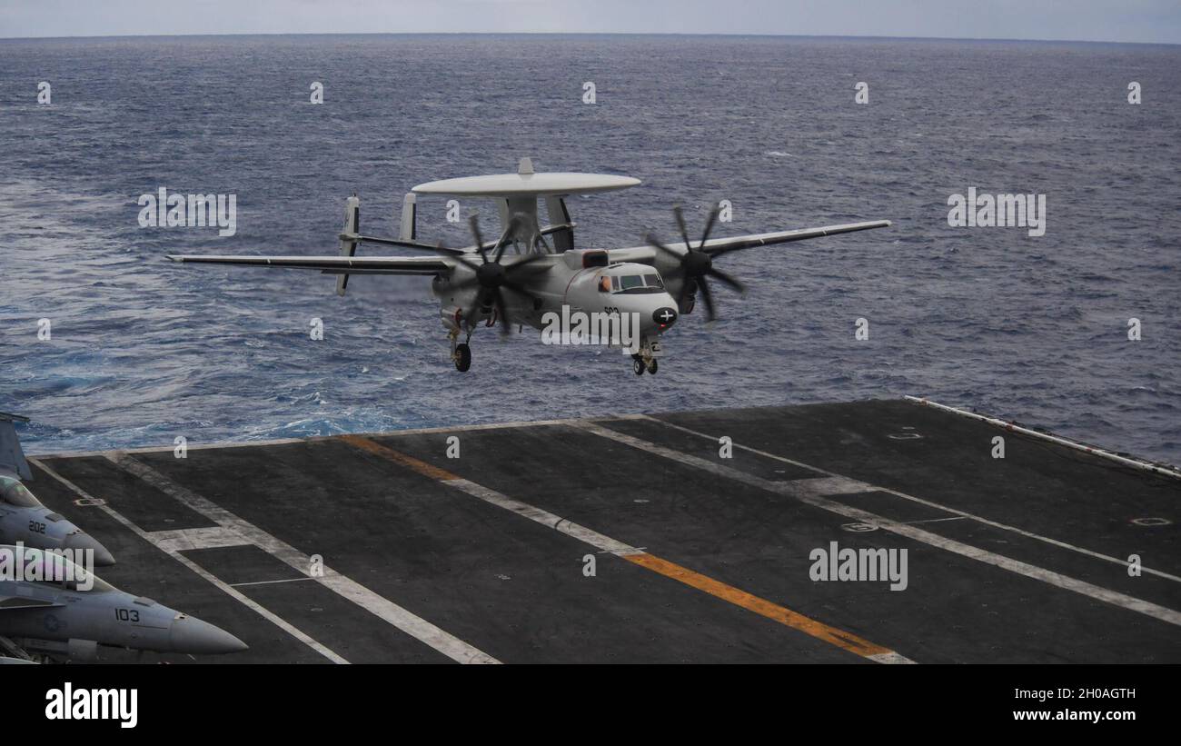 PACIFIC OCEAN (Jan. 10, 2021) An E-2C Hawkeye, assigned to the “Liberty ...
