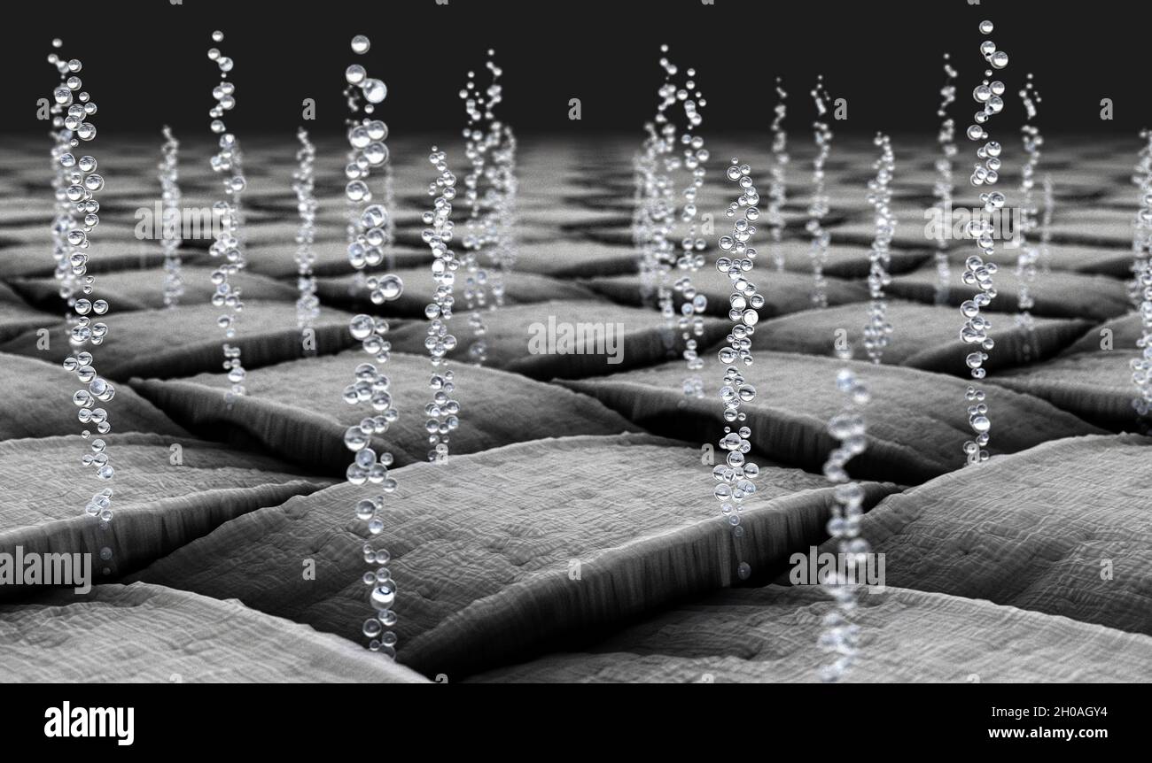 A microscopic view of a simple woven textile fabric and rising pockets ...