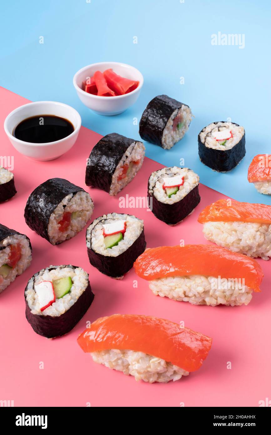 Flat lay sushi food plate Stock Photo - Alamy