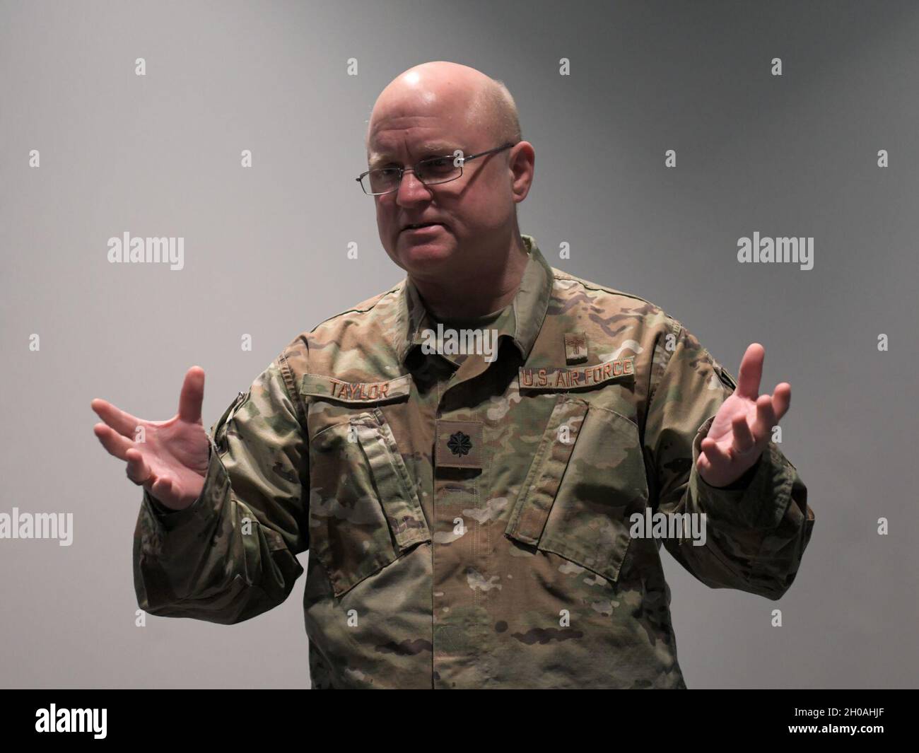 Lt. Col. Kurt Taylor, 110th Wing Staff Agency Chaplain, speaks at ...