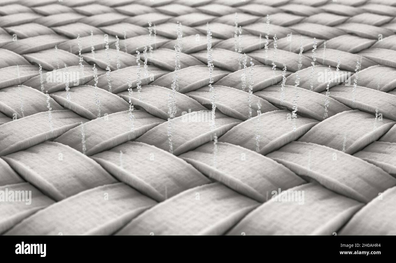 A microscopic view of a simple woven textile fabric and rising pockets ...