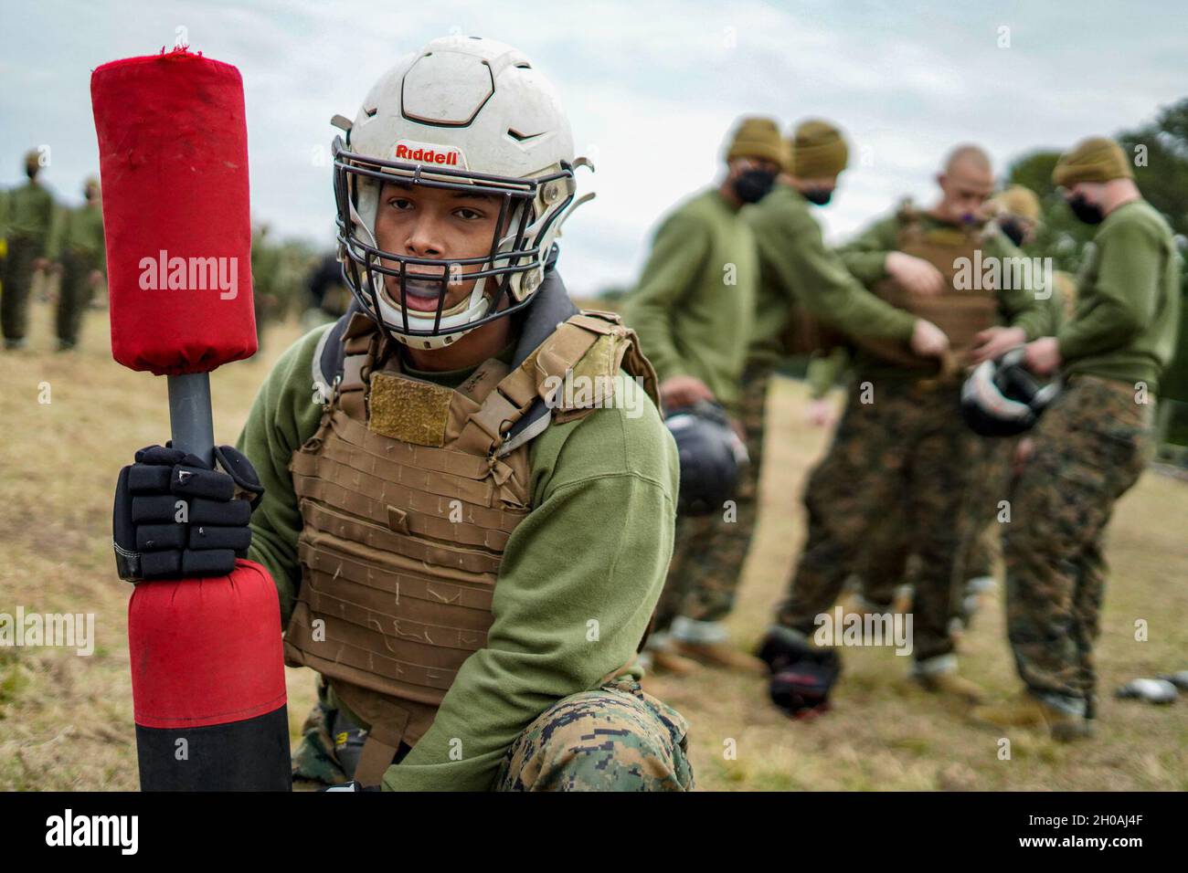 Recruits with Papa Company, 4th Recruit Training Battalion, engage pugil sticks at Marine Corps ...