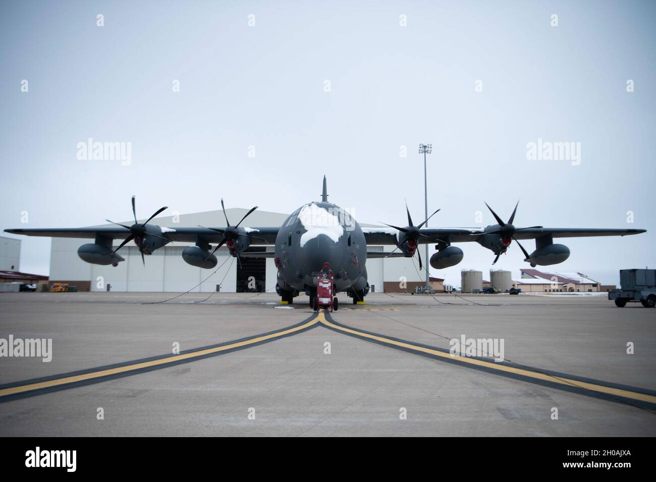 An MC-130J Commando II sits on the flight line at Cannon Air Force Base ...