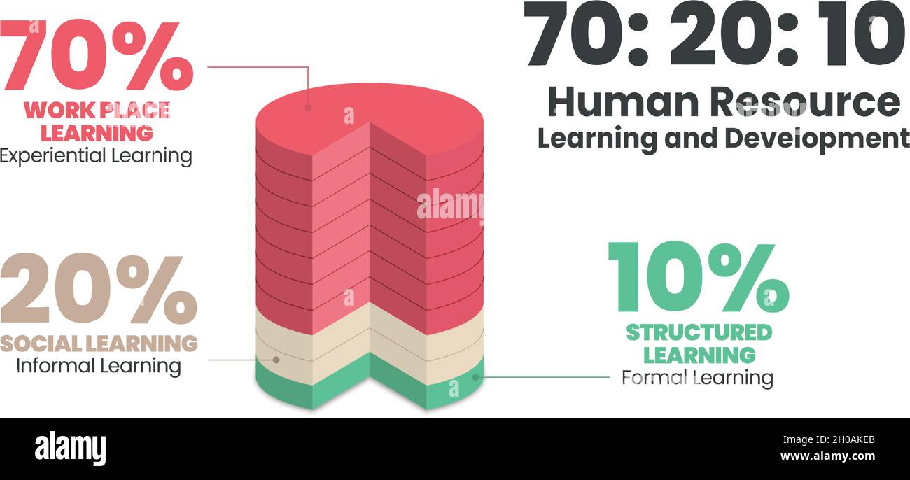 70:20:10 concept of Human Resource Learning and development is a vector infographic presentation ...