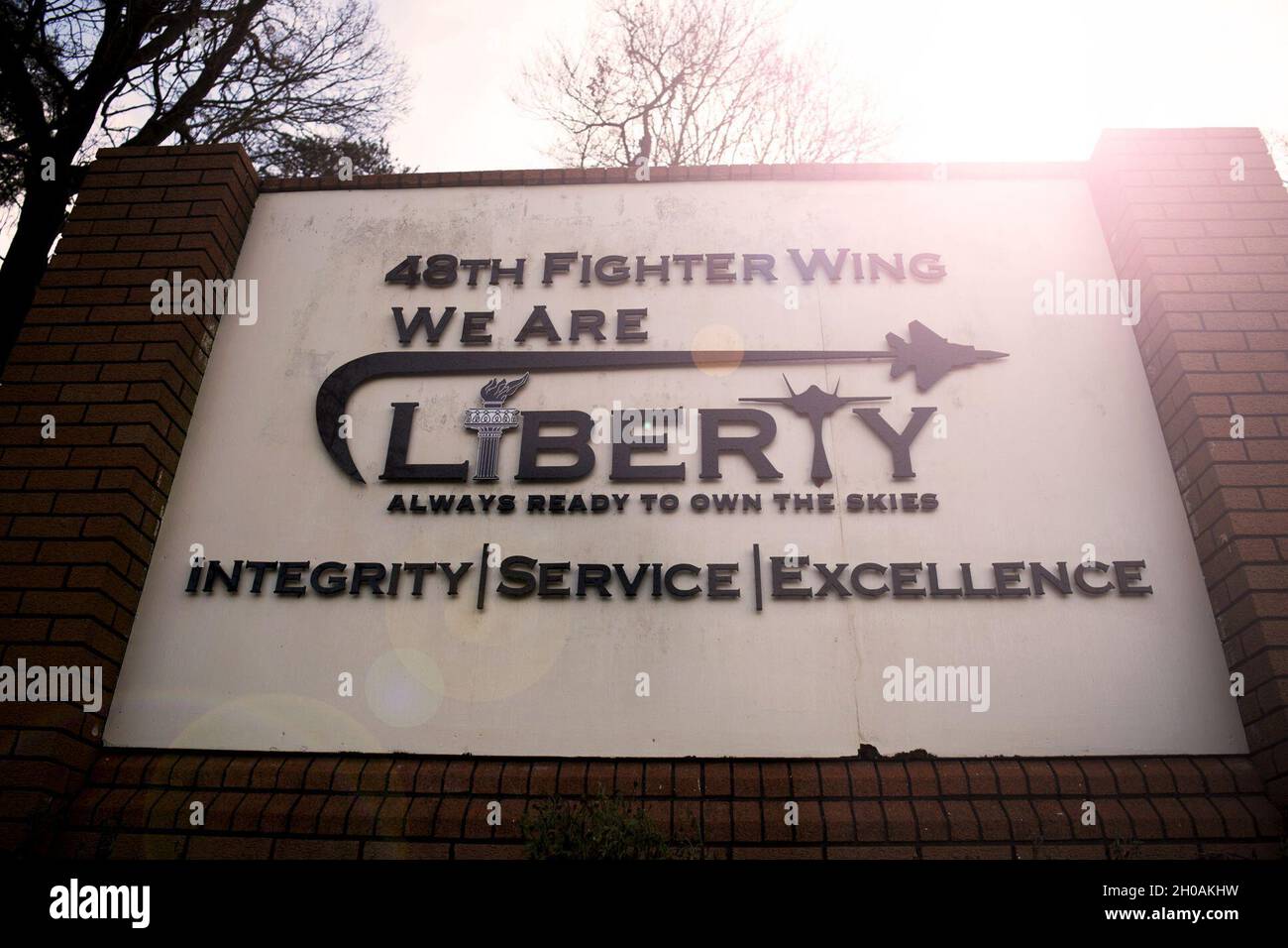 The 48th Fighter Wing sign at Royal Air Force Lakenheath, England, Jan ...
