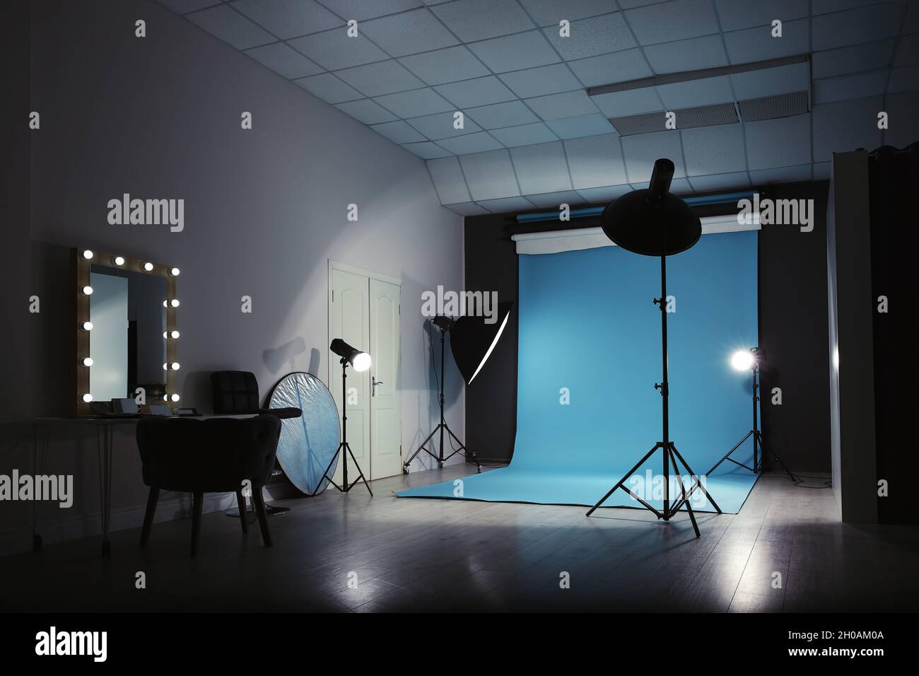 Modern photo studio interior with professional lighting equipment Stock ...