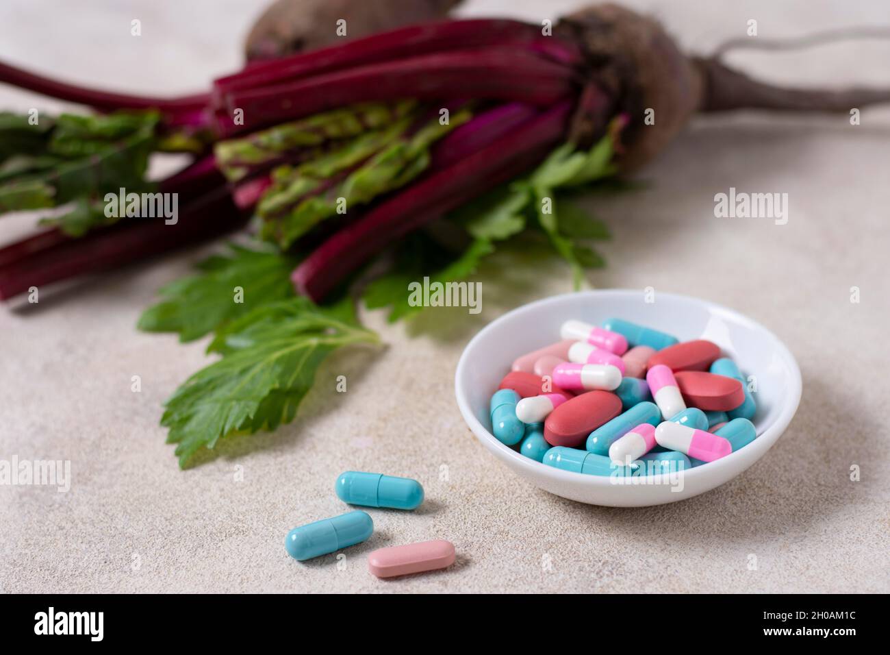 High angle spoon with different pills Stock Photo - Alamy