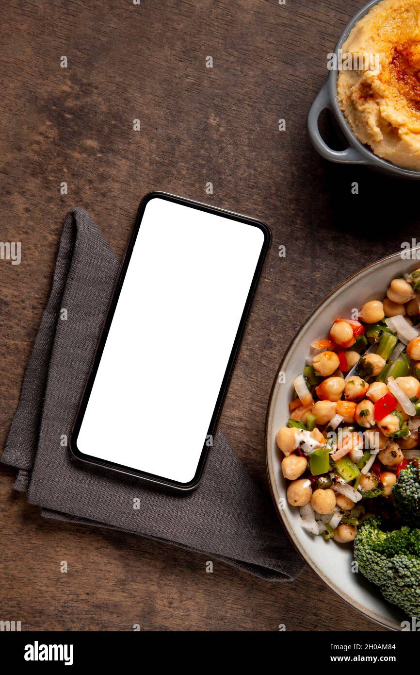 High protein meal with smartphone arrangement Stock Photo - Alamy