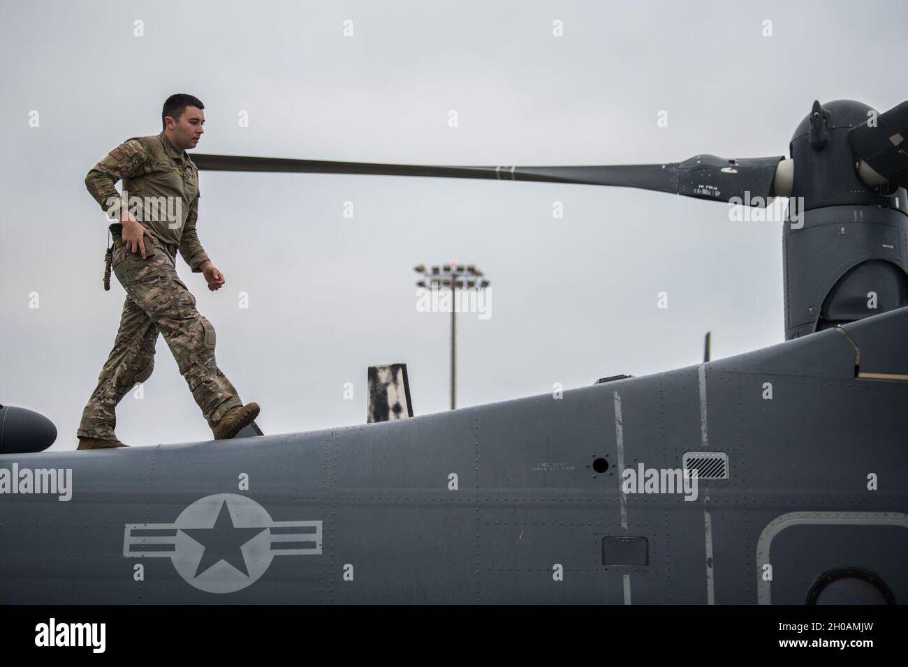 U.S. Air Force Senior Airman Casey Wilson, a flight engineer with the ...