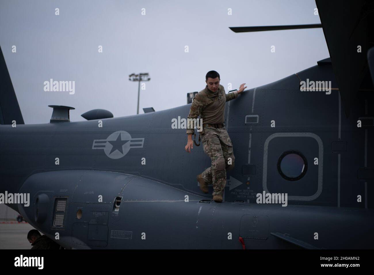 U.S. Air Force Senior Airman Casey Wilson, a flight engineer with the ...
