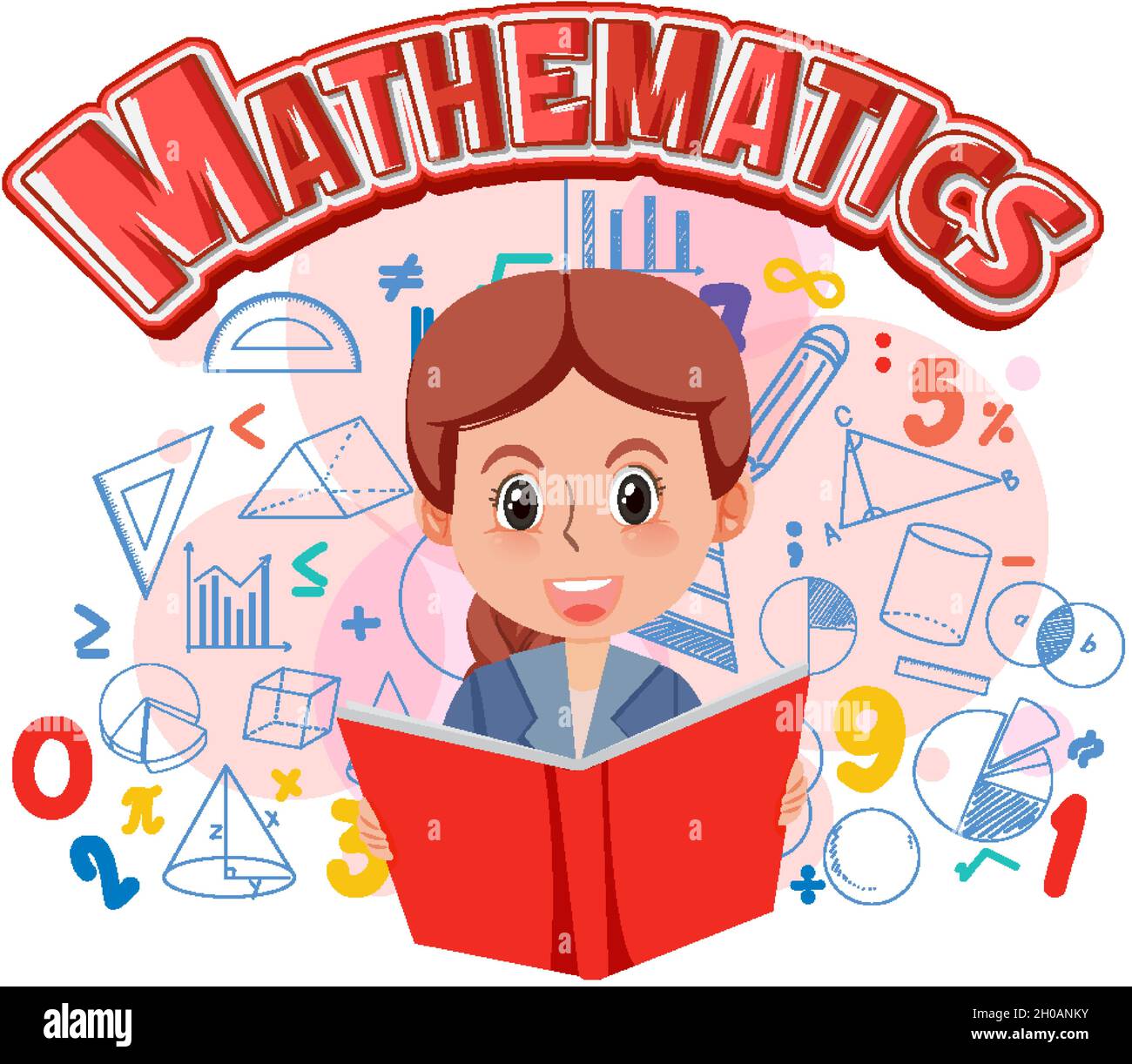 Girl learning math with math symbol and icon illustration Stock Vector ...