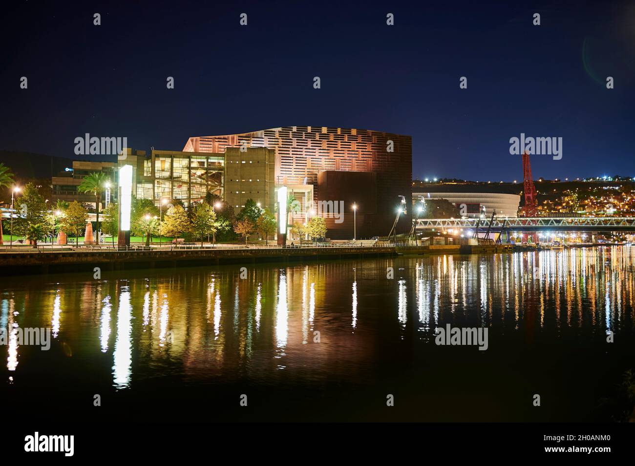 Night view of the Euskalduna Conference Centre, Bilbao, Biscay, Basque ...