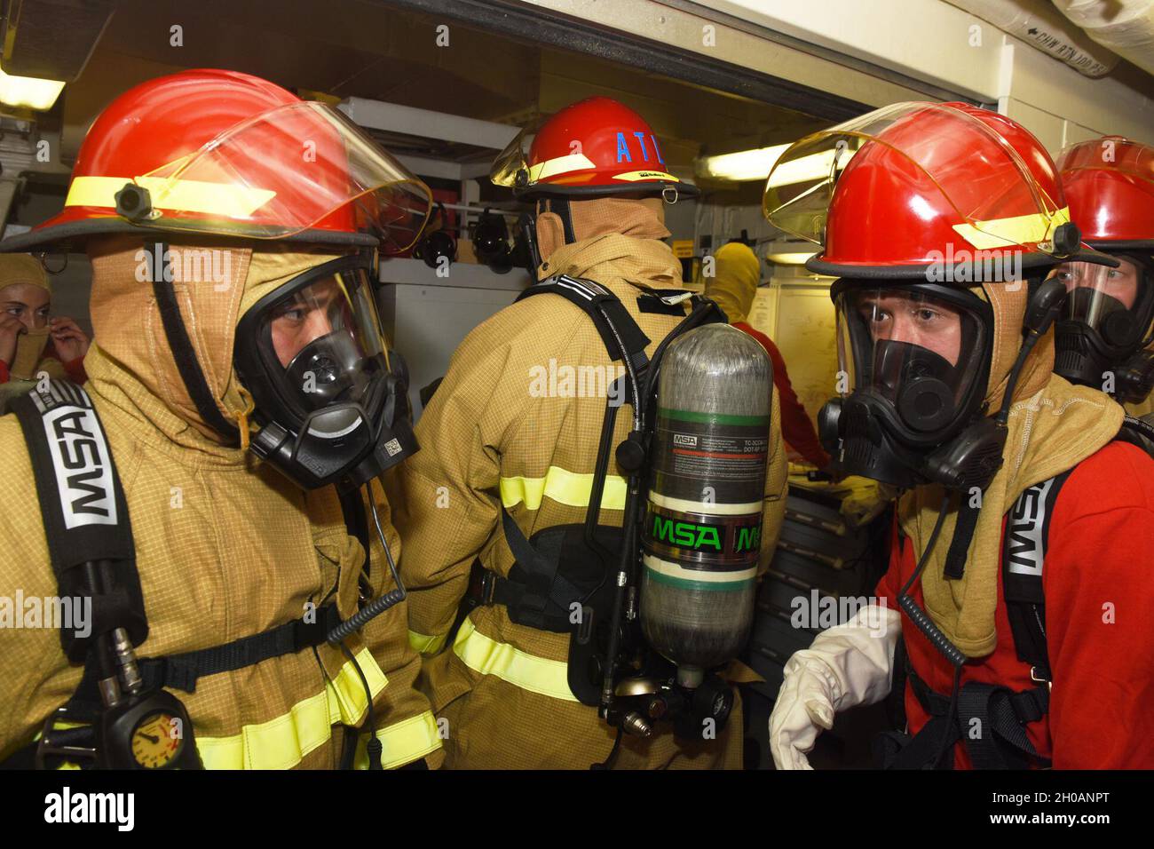 The crew aboard the USCGC Stone (WMSL 758) conducts firefighting ...