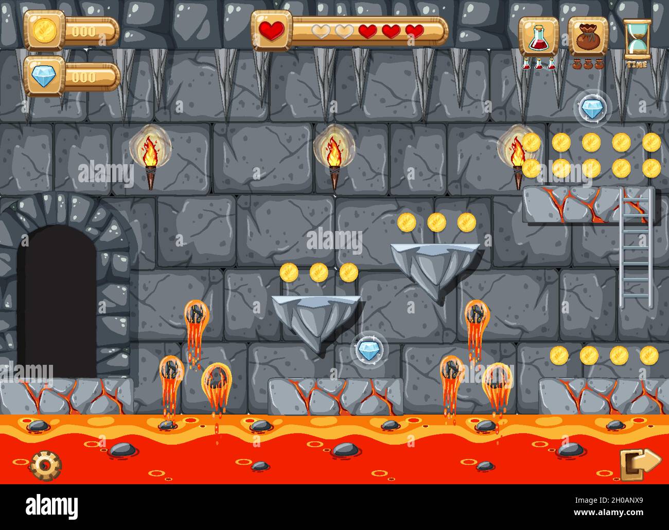 Lava Cave Platformer Game template illustration Stock Vector Image ...