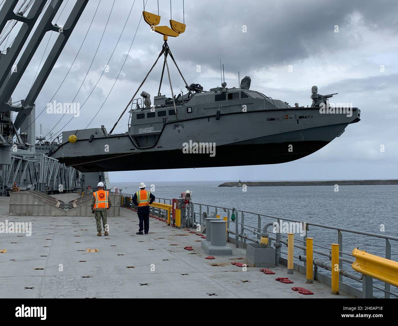 Military Sealift Command’s USNS Soderman (T-AKR 317) onloaded a MK VI patrol boat, exercising ...