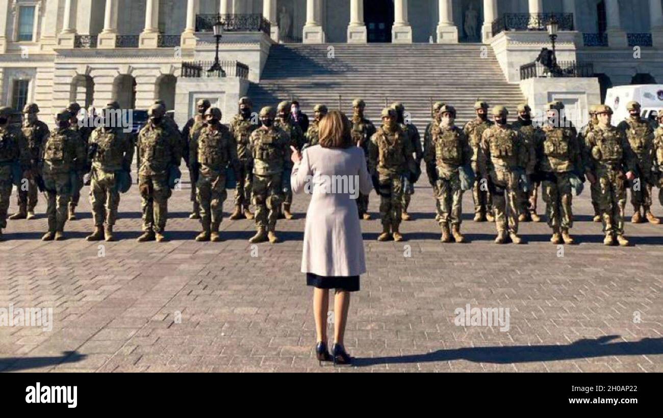 Speakers of the House Nancy Pelosi speaks with Airmen assigned to the ...