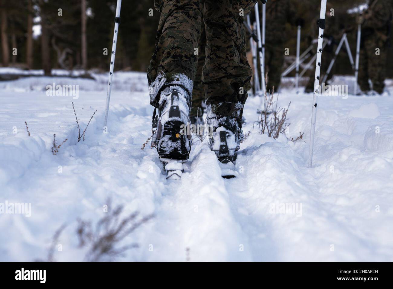 A U.S. Marine attending the Winter Mountain Leaders Course moves ...